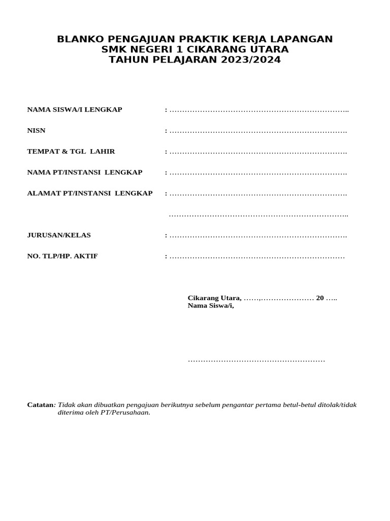 Blanko Pengajuan PKL | PDF
