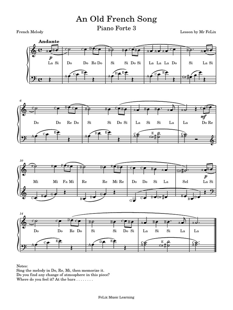 Old French Song for Piano Learning | PDF | Musical Compositions ...