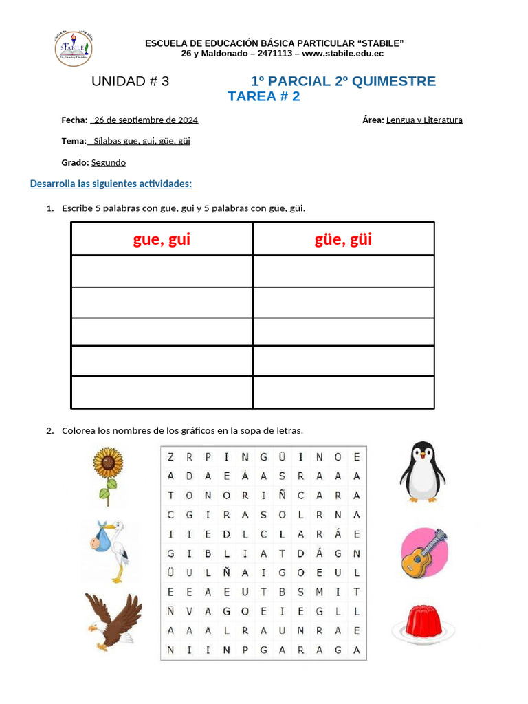 26 de Septiembre, Sílabas Gue, Gui, Güe, Güi | PDF