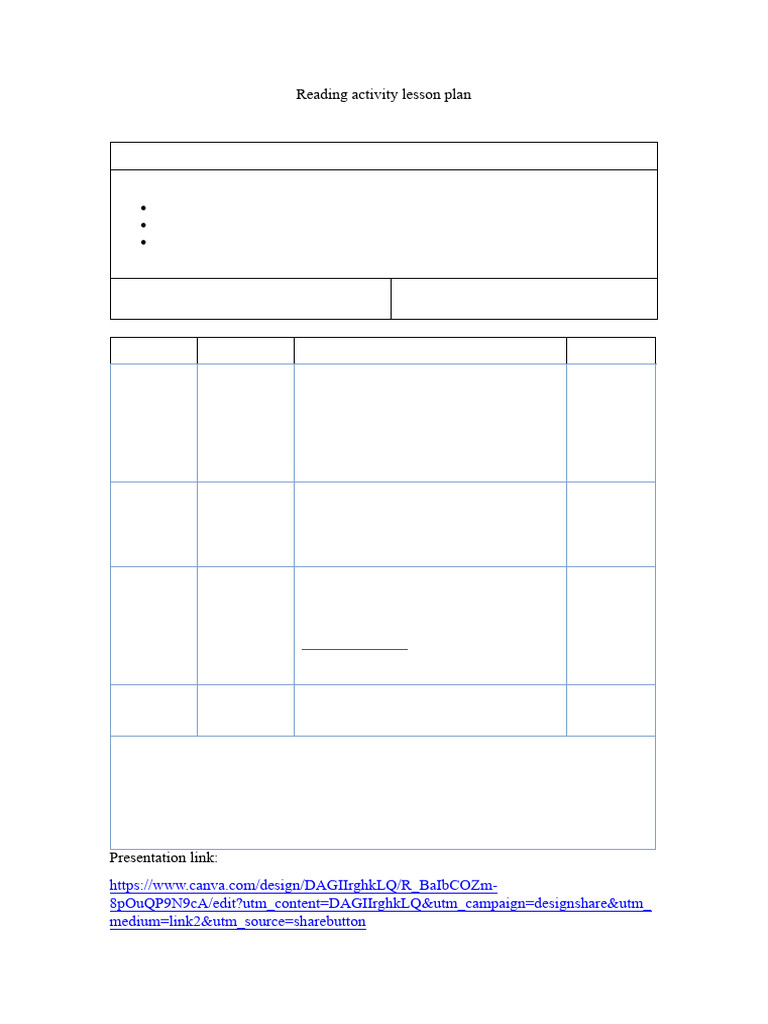 Reading Activity Lesson Plan | PDF | Language Arts & Discipline
