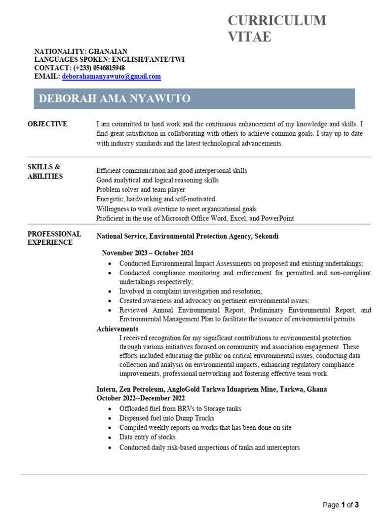 Deborah Ama Nyawuto CV | PDF | Business