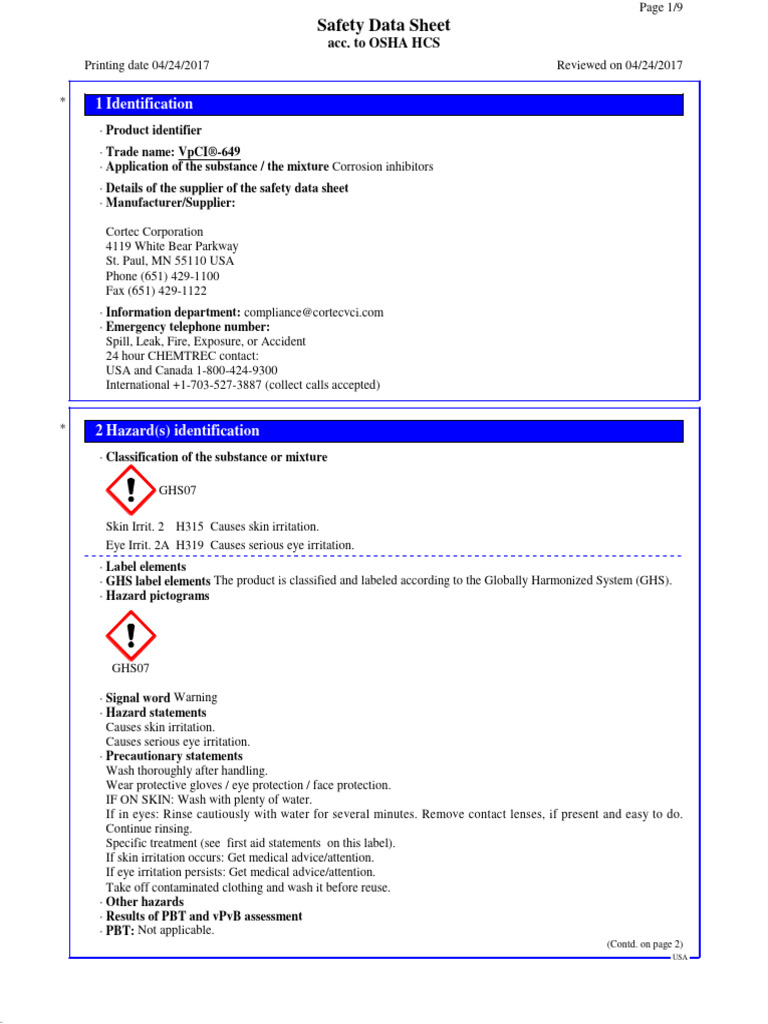 VpCI-649 (USA) | PDF | Occupational Safety And Health | Safety