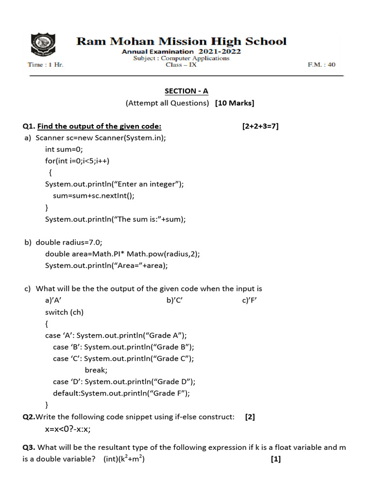 Class IX Computer Applications Exam 2022 | PDF