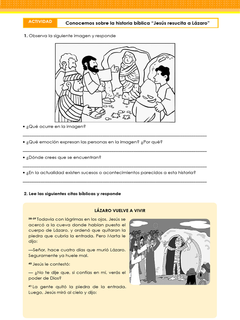 FICHA - RELIGION Jesús Resucita A Lázaro | PDF