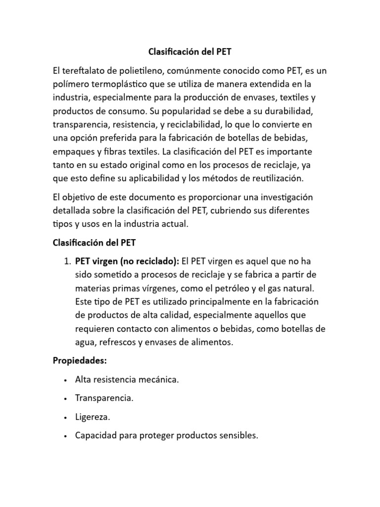 Clasificación del PET y su reciclaje | PDF | Reciclaje | El plastico