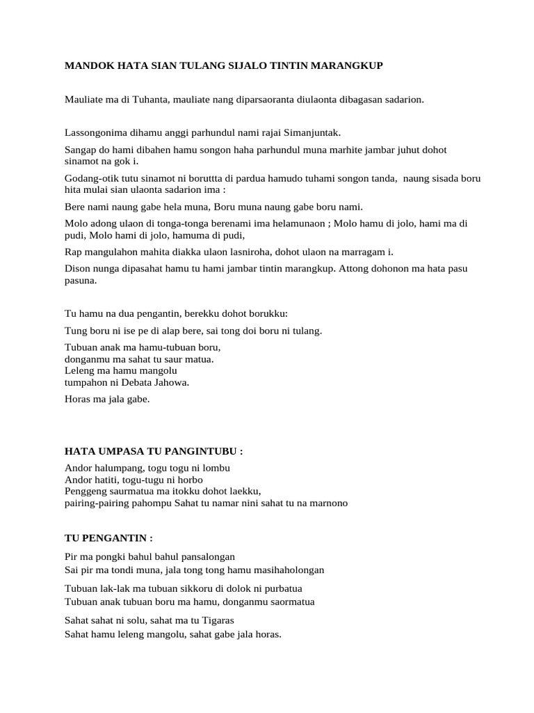 Mandok Hata Sian Tulang | PDF