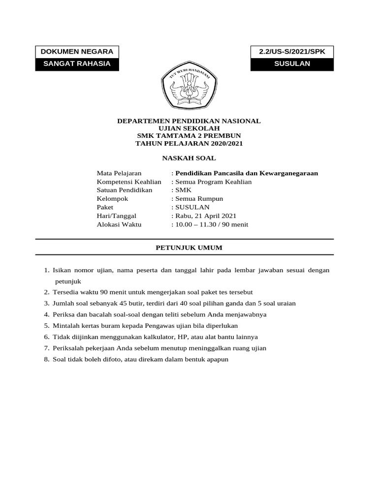 2 - 2 SPK SOAL PPKN SPK | PDF
