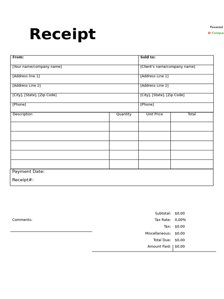 Detailed Payment Receipt Template | PDF