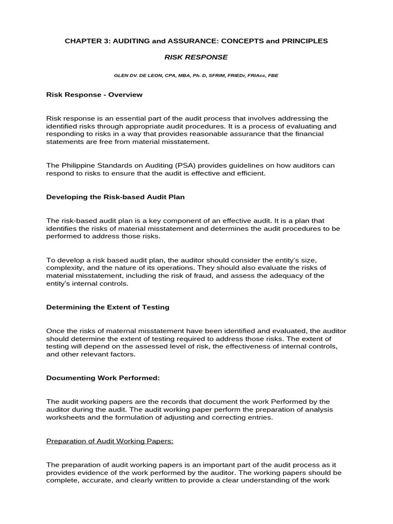 Chapter 3 Risk Response | PDF | Audit | Internal Control
