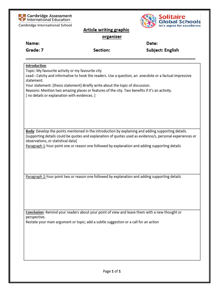 Article Writing Graphic Organizer | PDF