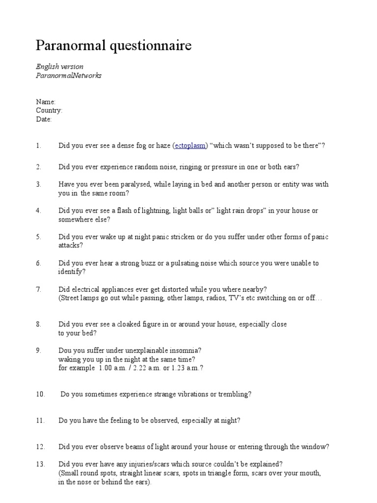 Paranormal Experience Survey | PDF | Senses | Nature