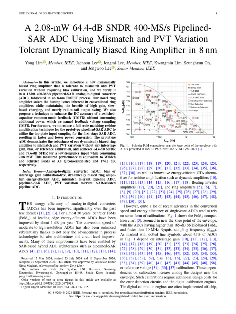 A 2.08-mW 64.4-dB SNDR 400-MS S Pipelined-SAR ADC Using Mismatch and ...