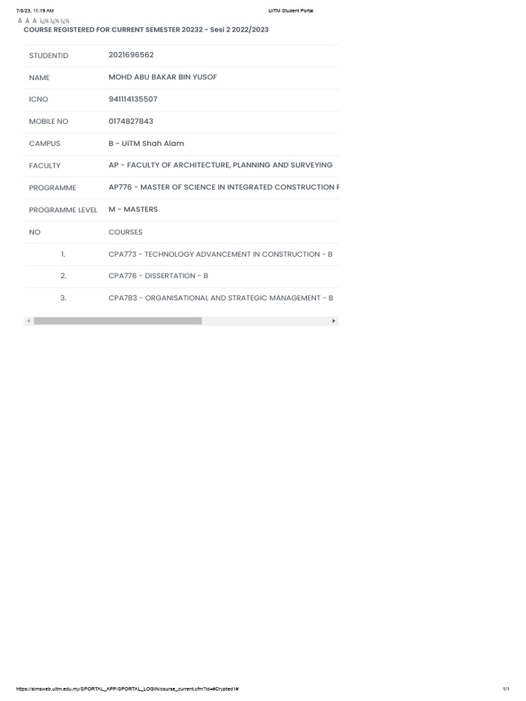 UiTM Student Portal | PDF