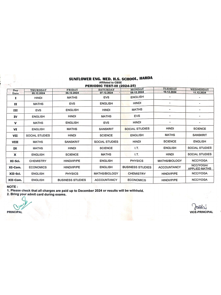 PT 3 Date Sheet | PDF