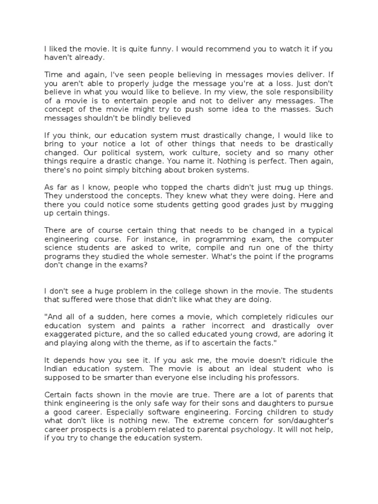 3 Idiots Reaction Paper | PDF | Test (Assessment) | Psychological Concepts