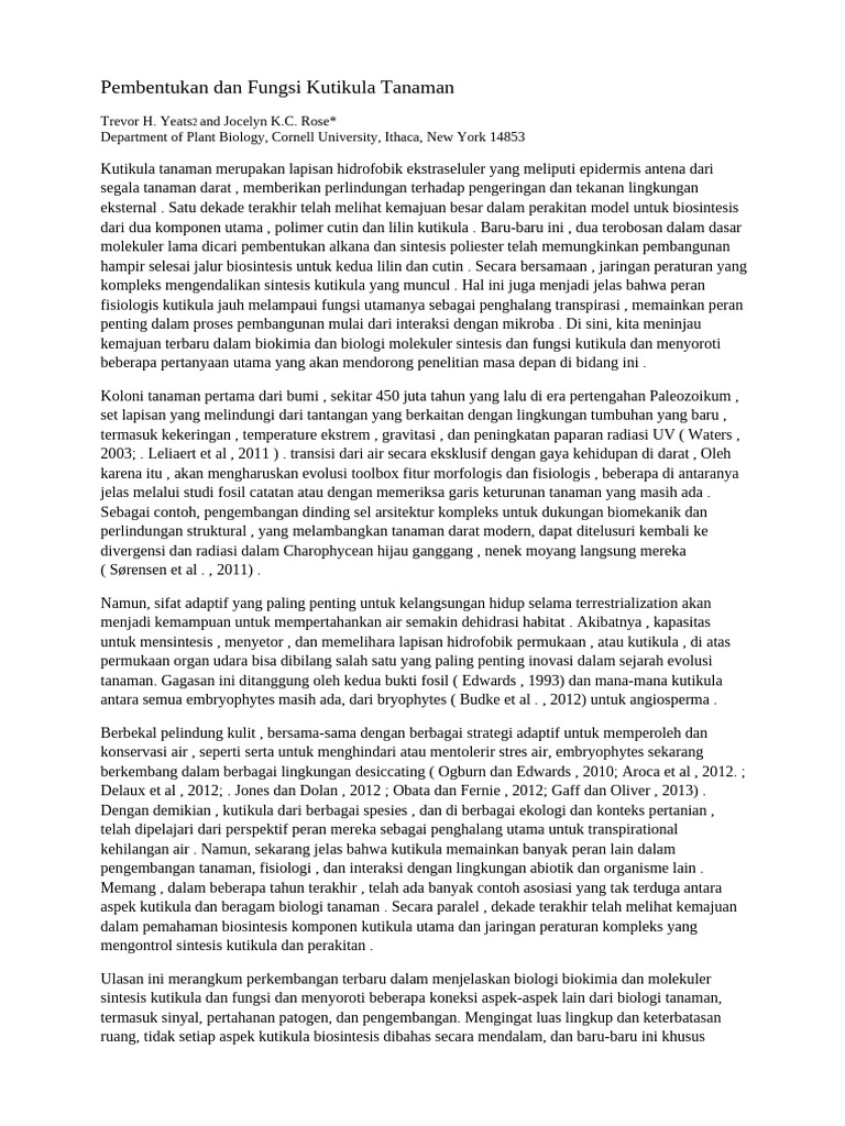 Pembentukan Kutikula Tumbuhan | PDF