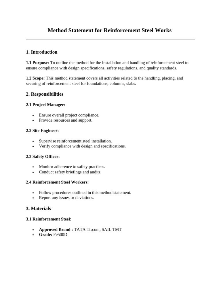 Method Statement for Reinforcement Steel | PDF | Civil Engineering ...