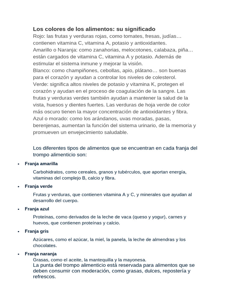 Los Colores de Los Alimentos | PDF | Cocina, comidas y vino | Estilo de ...