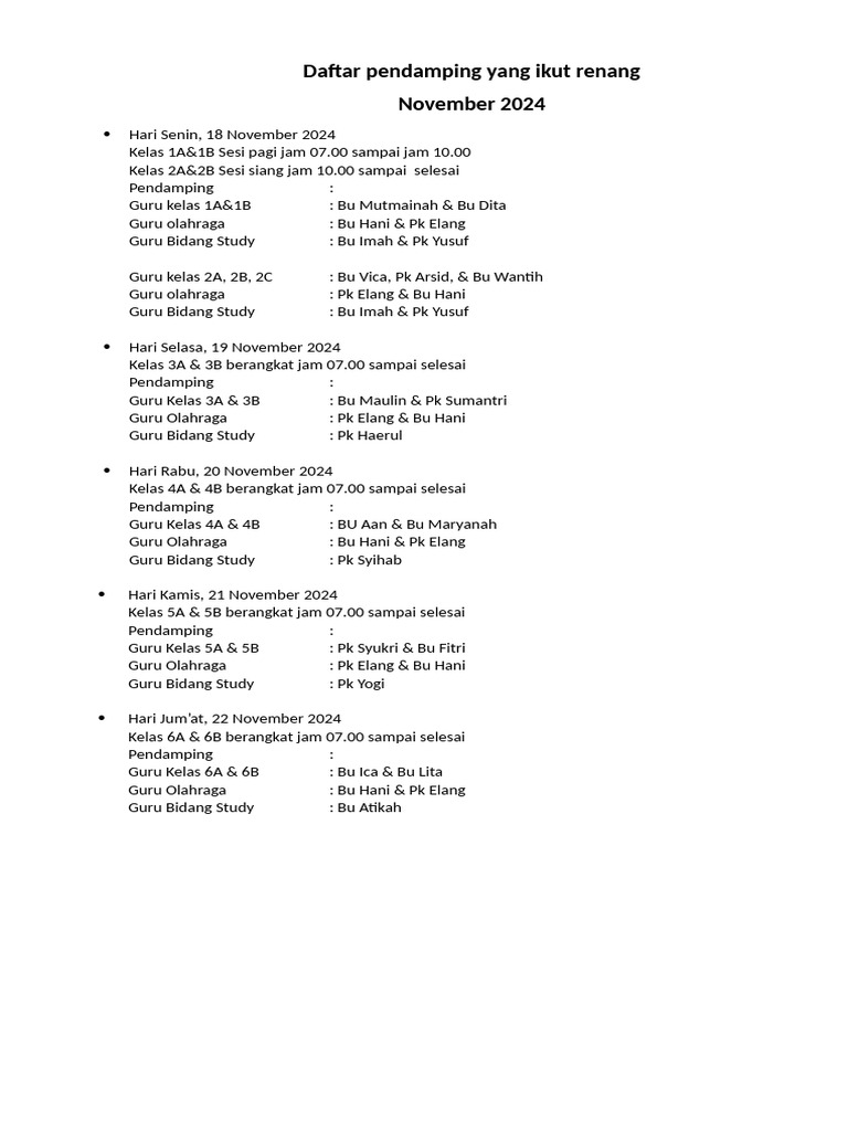 Daftar Pendamping Yang Ikut Renang 2024 | PDF