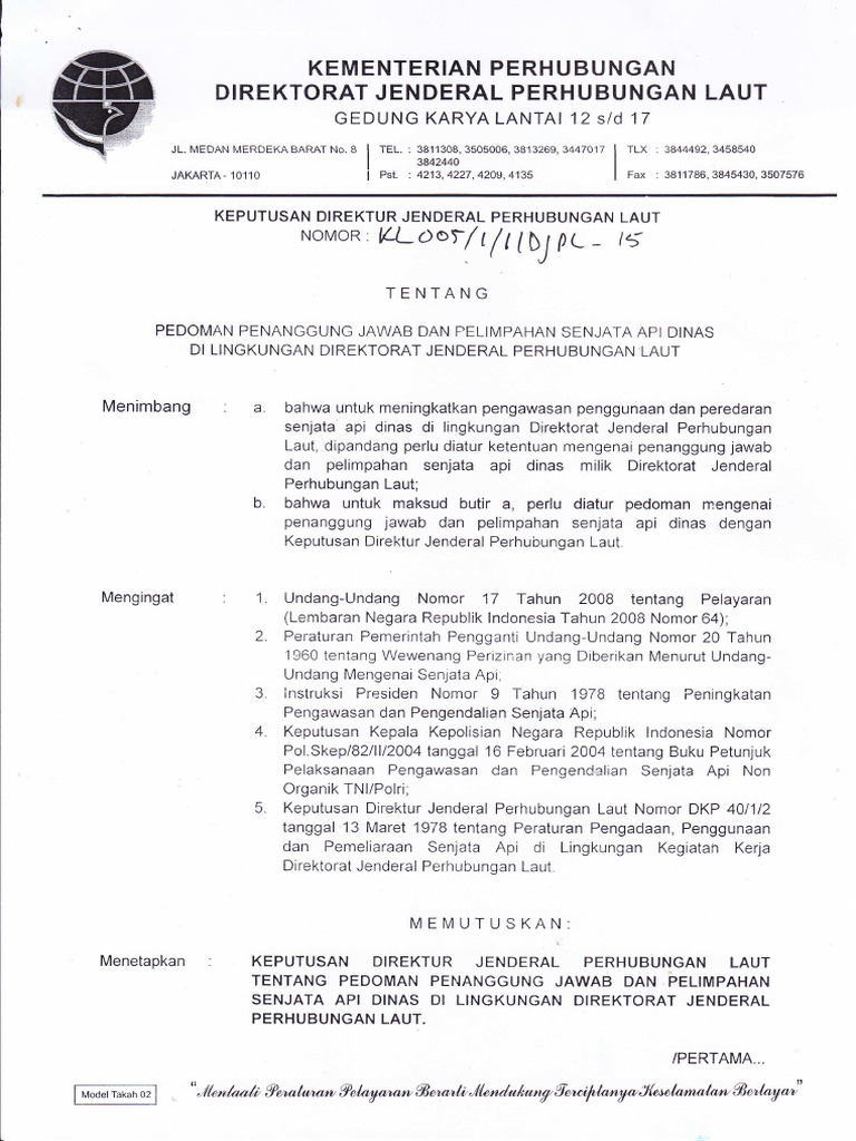 SK Dirjen Hubla TTG Pedoman Penanggung Senpi | PDF | Sains & Matematika