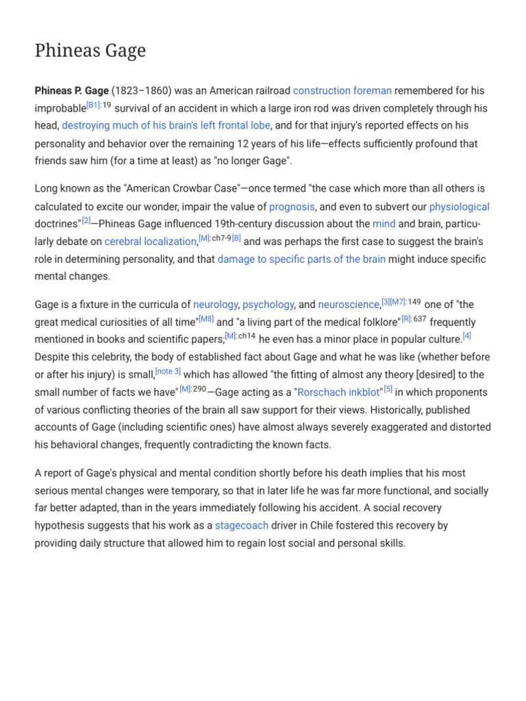 Phineas Gage - Wikipedia | PDF
