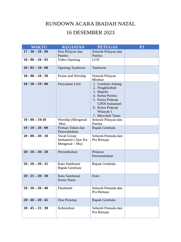 RUNDOWN ACARA IBADAH NATAL Pemuda 16 Des | PDF | Agama & Spiritualitas