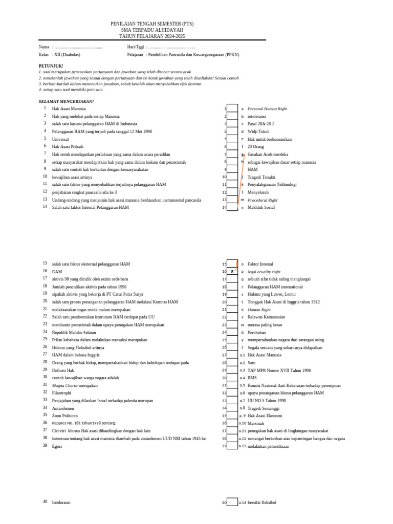 Soal Pts PPKN Kelas Xii | PDF