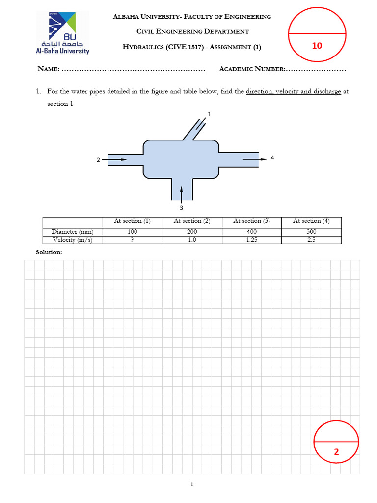 Hydraulics Assignment 1-1446 | PDF | Applied And Interdisciplinary Physics | Gases
