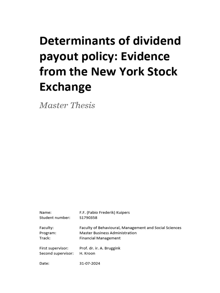 Determinants of Dividend Payout Policy Evidence From The New York Stock Exchange | PDF | Capital ...