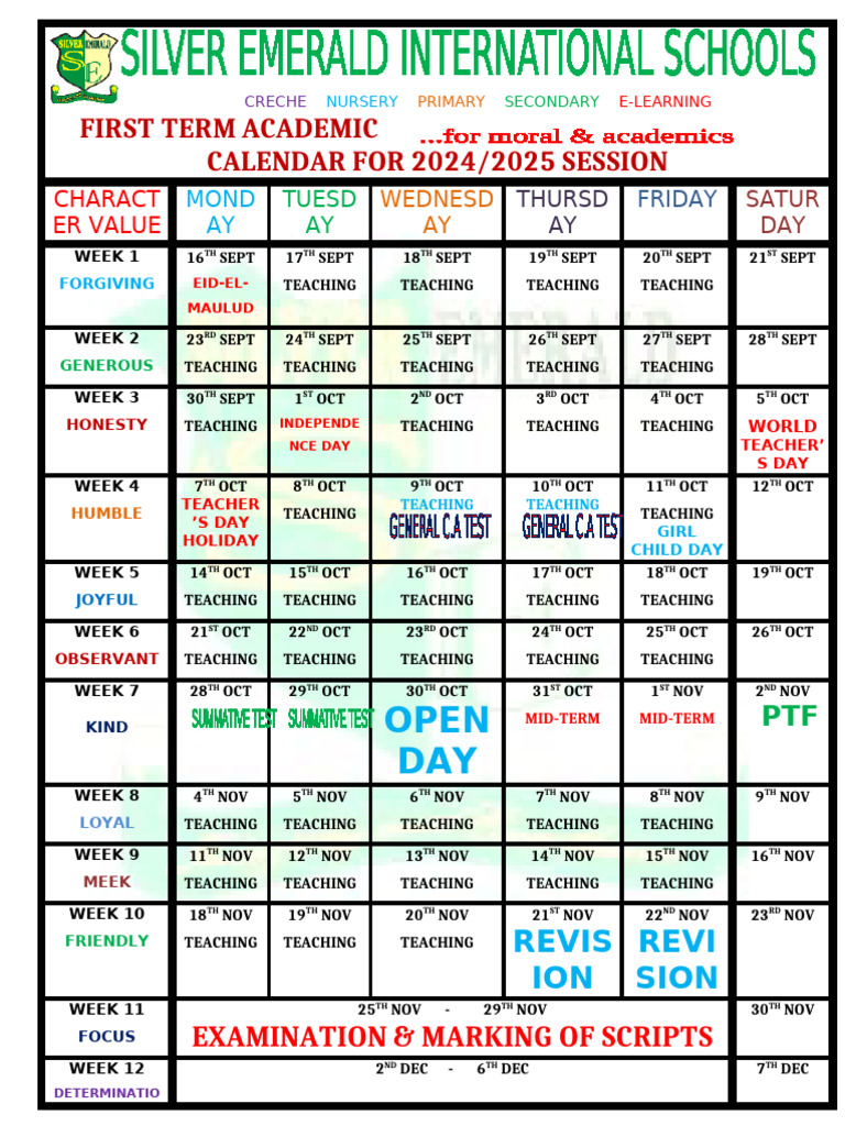 First Term Academic Calendar | PDF