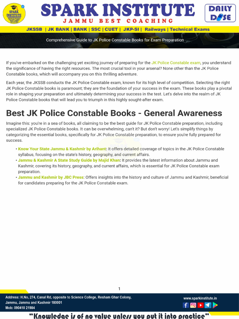 Blog Comprehensive Guide To JK Police Constable Books For Exam ...