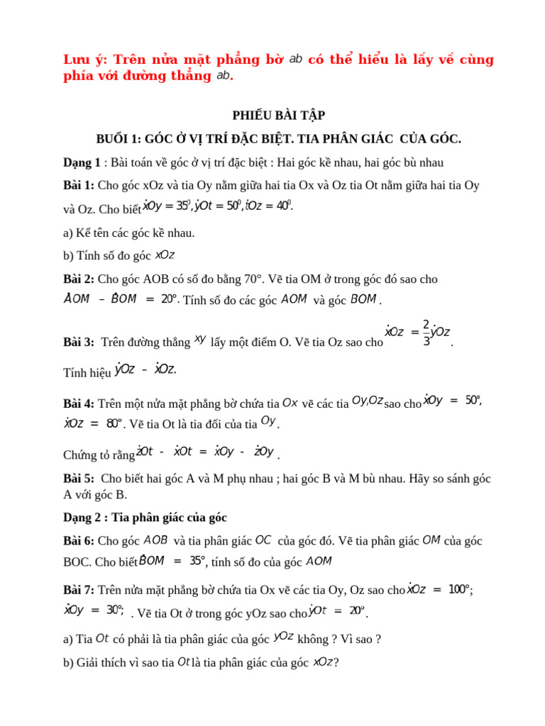 Phieu B1 Goc o VI Tri Dac Biet, Tia Phan Giac Cua Goc | PDF