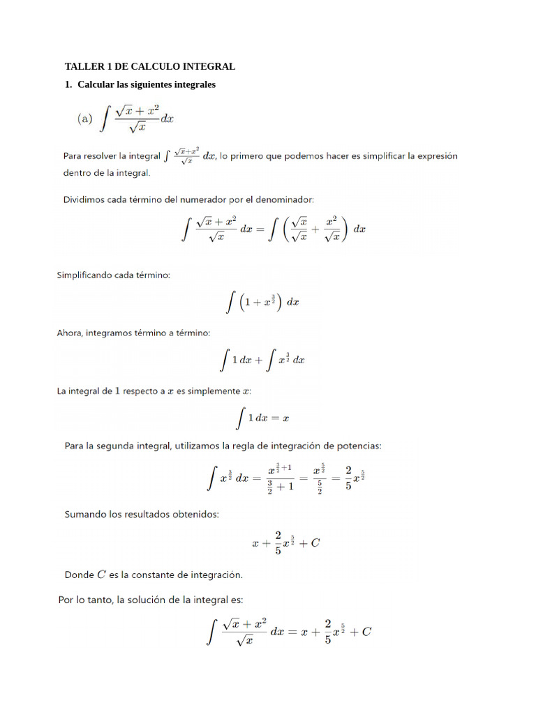 Taller 1 de Calculo Integral | PDF | Ciencia y matemáticas