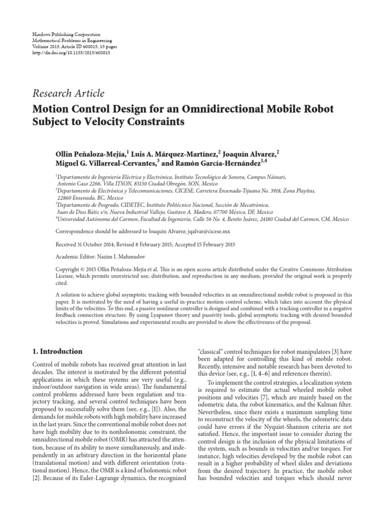Motion Control Design For An Omnidirectional Mobil | PDF | Mechanics ...