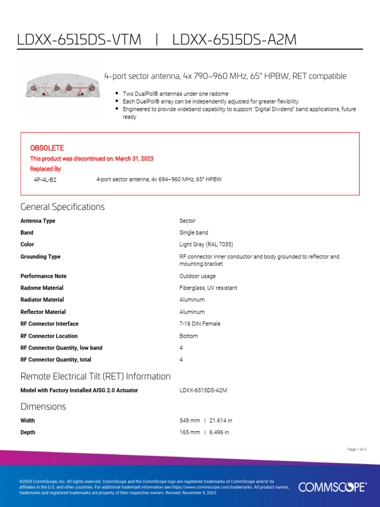 LDXX 6515ds VTM Product Specifications | PDF | Antenna (Radio) | Decibel