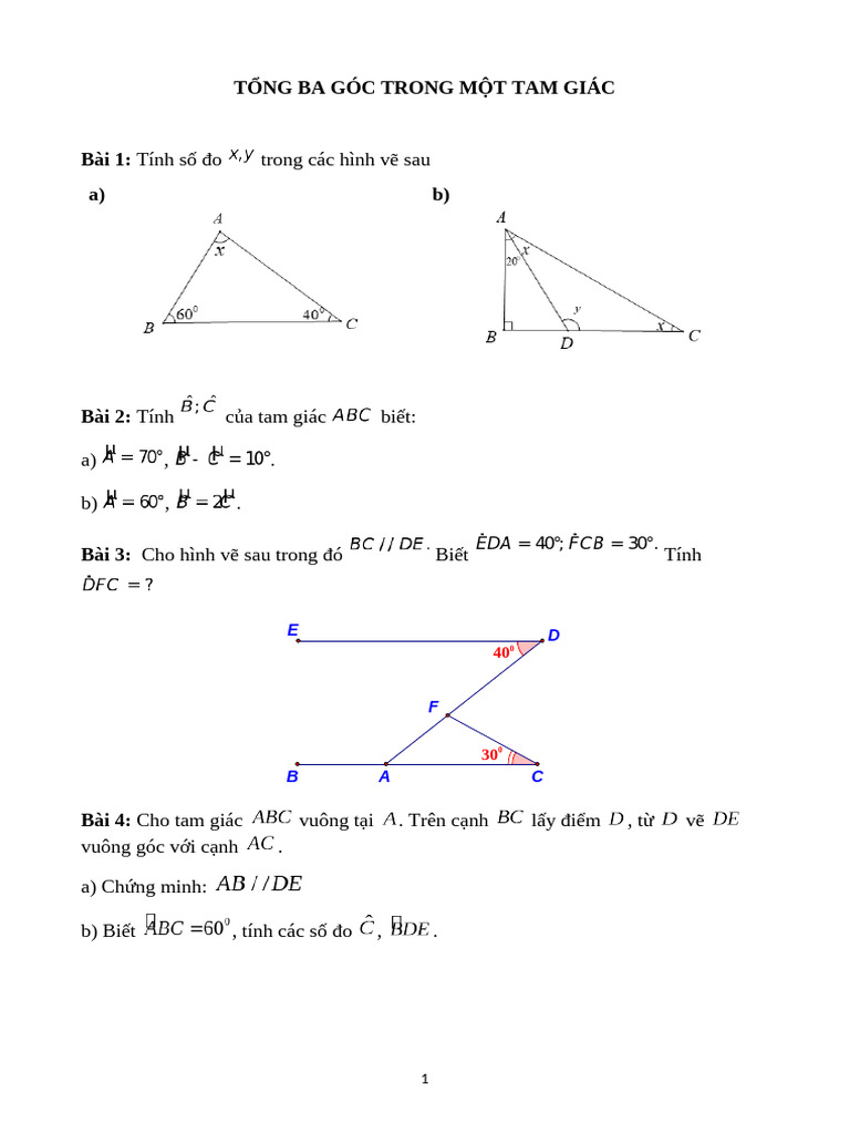 Phieu B4 Tong 3 goc trong mot tam giac. Hai tam giac bang nhau. TH bang nhau thu nhat | PDF