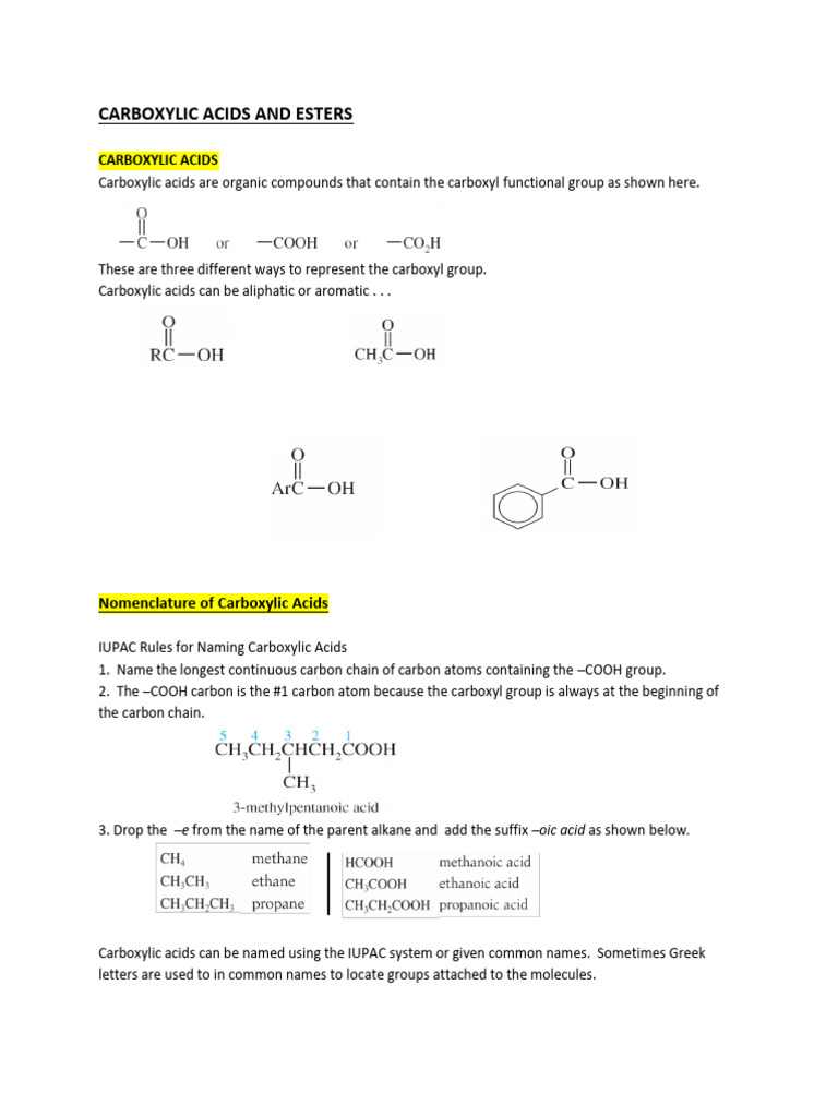 Carboxylic Acids and Esters | PDF | Functional Group | Carboxylic Acid