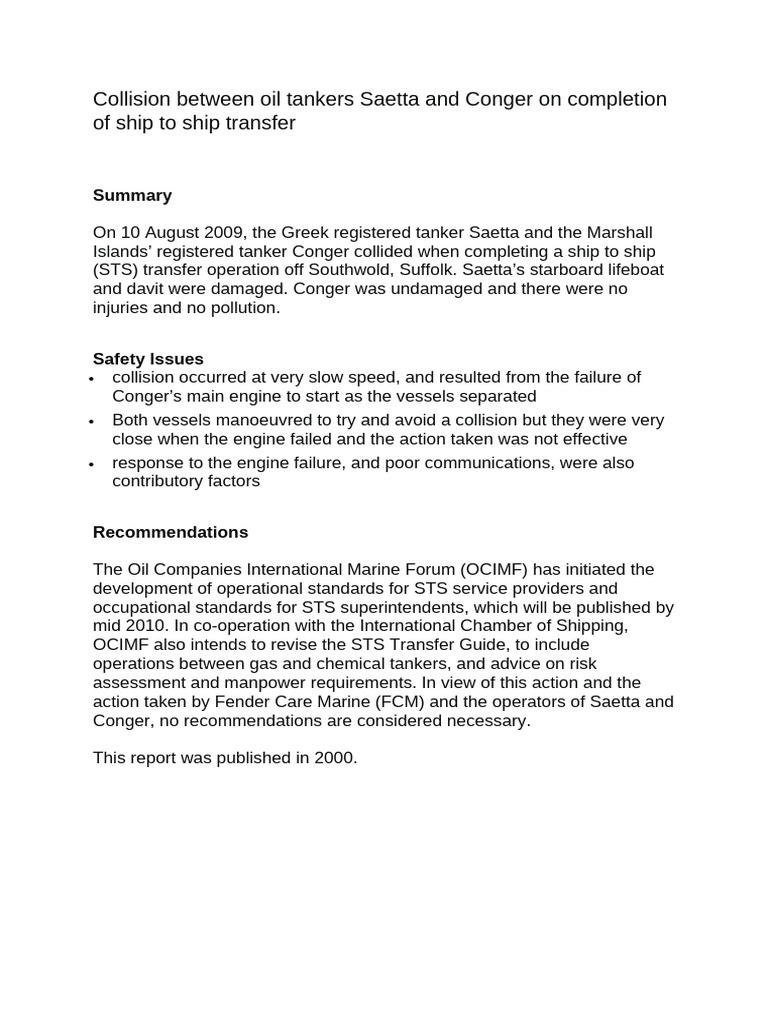 5111 BTOC Collision Between Oil Tankers Case Study No. 3 | PDF