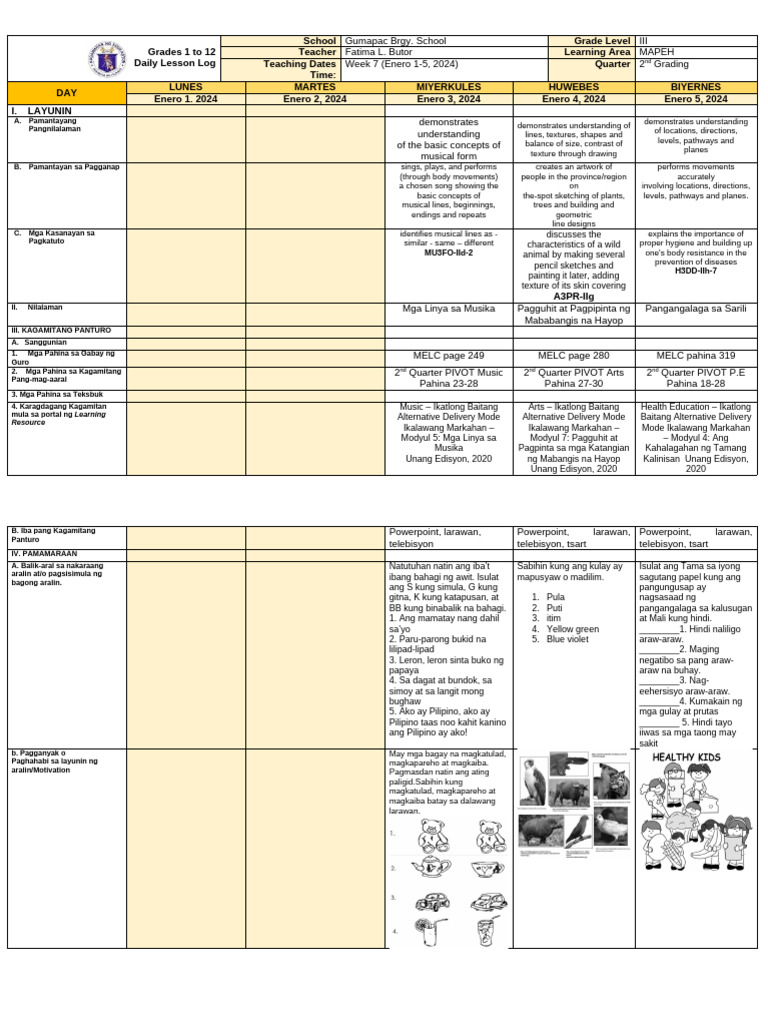 Dll-Mapeh-Q2-Week 7 | PDF