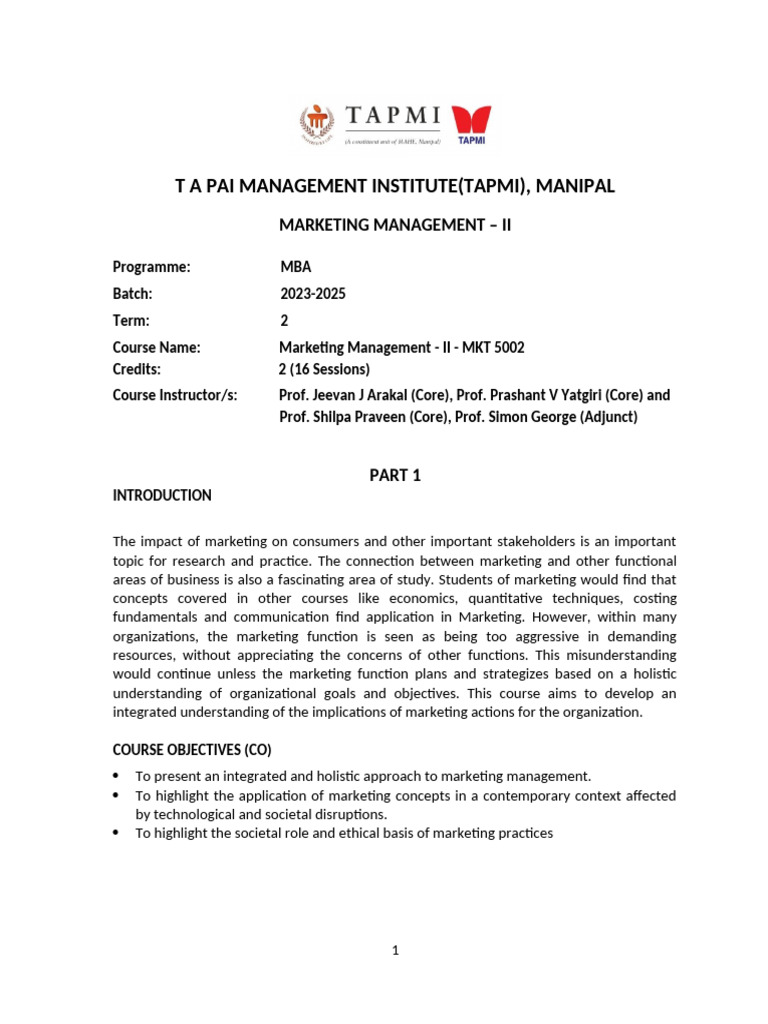 Marketing Management II Course Overview | PDF | Marketing | Leadership