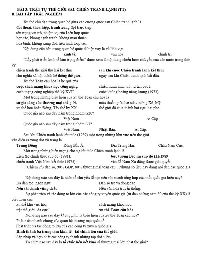 (LS12) - BÀI 3. TRẬT TỰ THẾ GIỚI SAU CHIẾN TRANH LẠNH | PDF