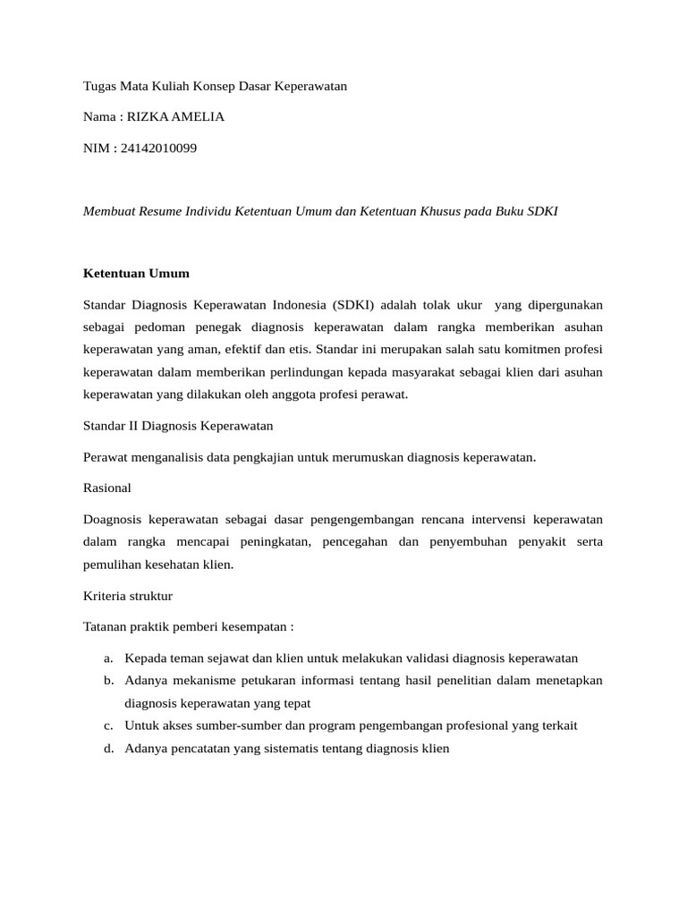 Tugas MK KDK Resume SDKI | PDF