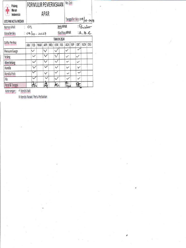 Form. Pemeriksaan APAR UTD PMI Medan | PDF