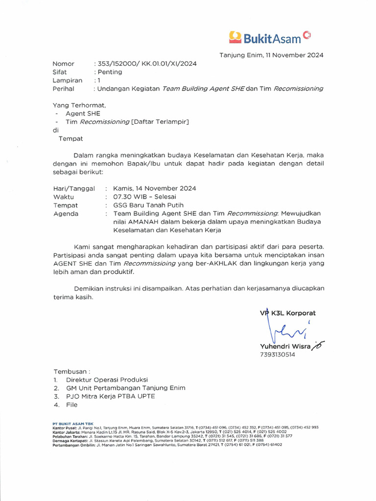 Undangan Team Building Dan Tim Recommissioning - 14 November 2024 | PDF