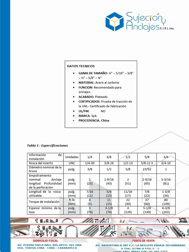 Ficha Técnica de Taco de Expansión | PDF | Mecanizado | Procesos ...