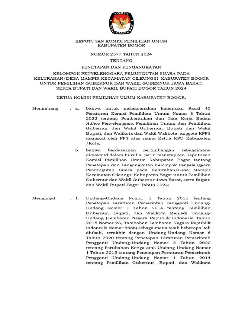 SK Pengangkatan KPPS - Mampir | PDF