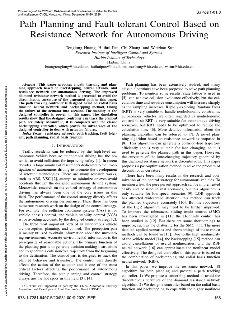 Path Planning and Fault-Tolerant Control Based On Resistance Network For Autonomous Driving ...