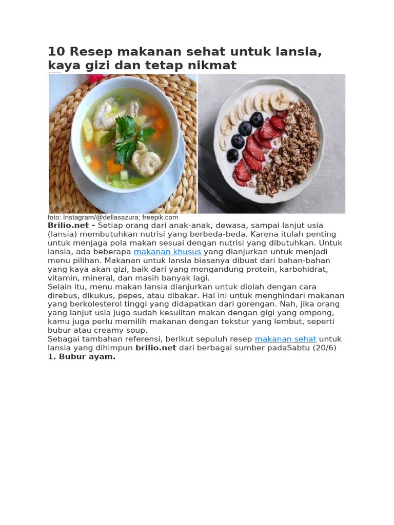 10 Resep Makanan Sehat Untuk Lansia | PDF