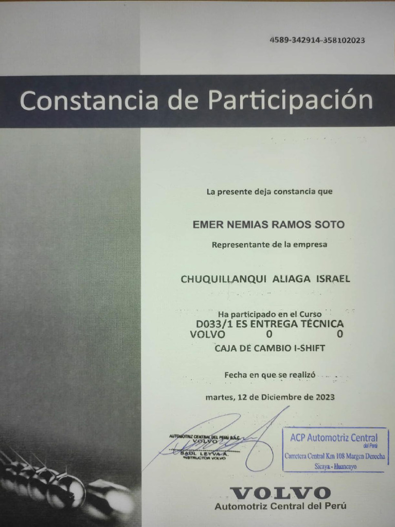 Certificado de Volvo | PDF