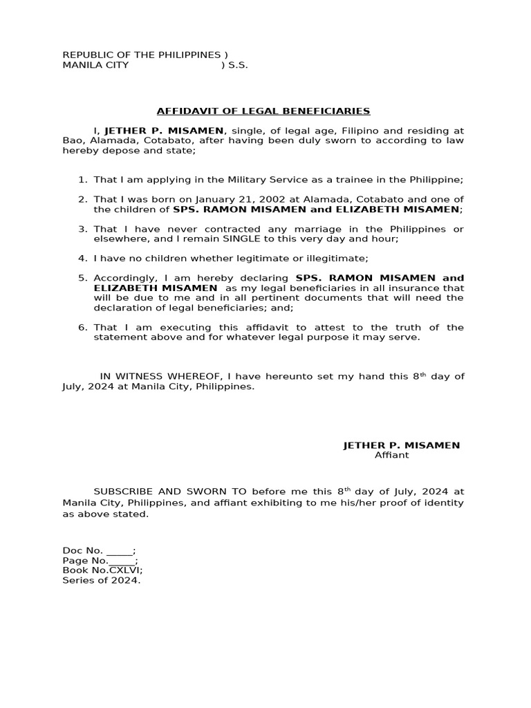 Affidavit of Legal Beneficiaries Misamen | PDF
